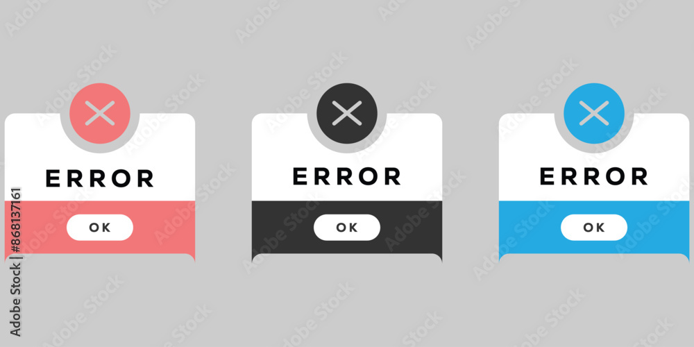 Error pop up notification icon. Error flash message sign. Error popup ...