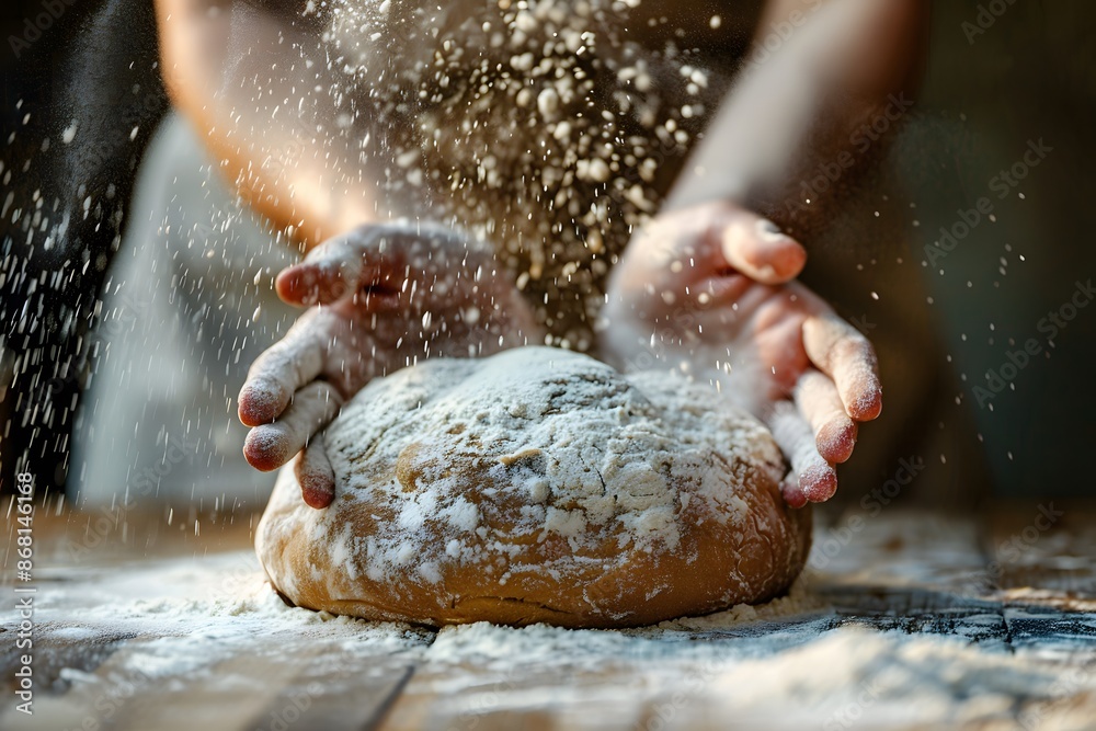 Flour Dusted Hands Kneading Dough, The Art of Bread Making: Stock ...