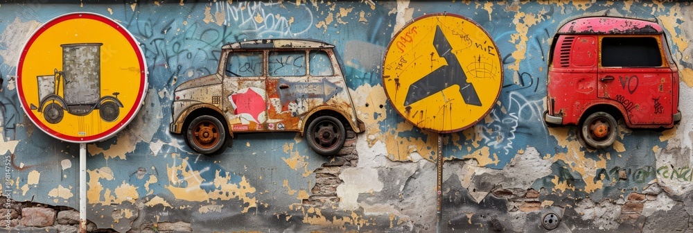 Assortment of prohibition signs commonly seen in work environments for ...