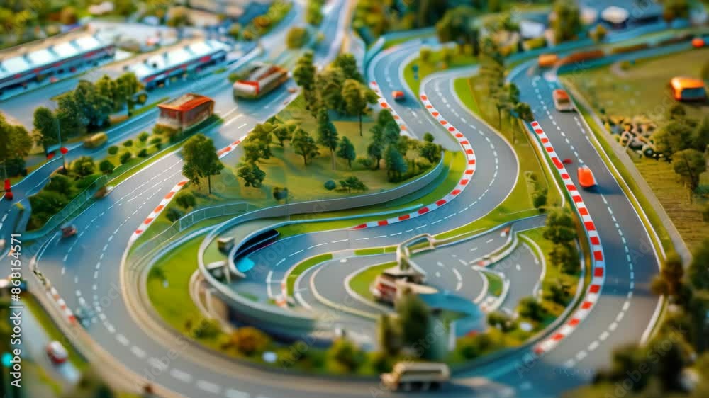 Scale model of a race track situated among city buildings, showcasing ...