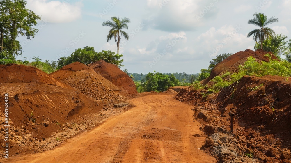 Common rural excavated laterite clay mounds for construction site ...