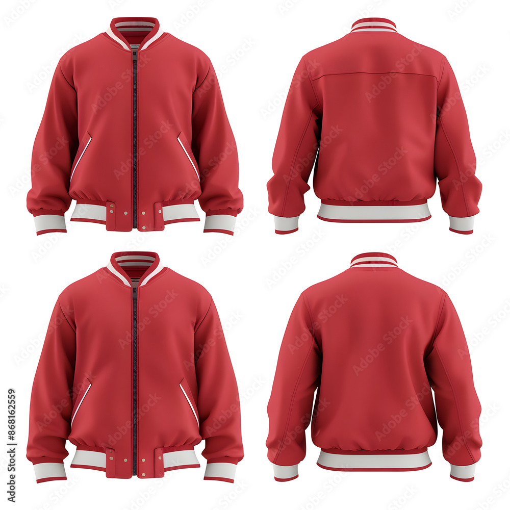varsity jacket mockup in front, side and back views. 3d illustration ...