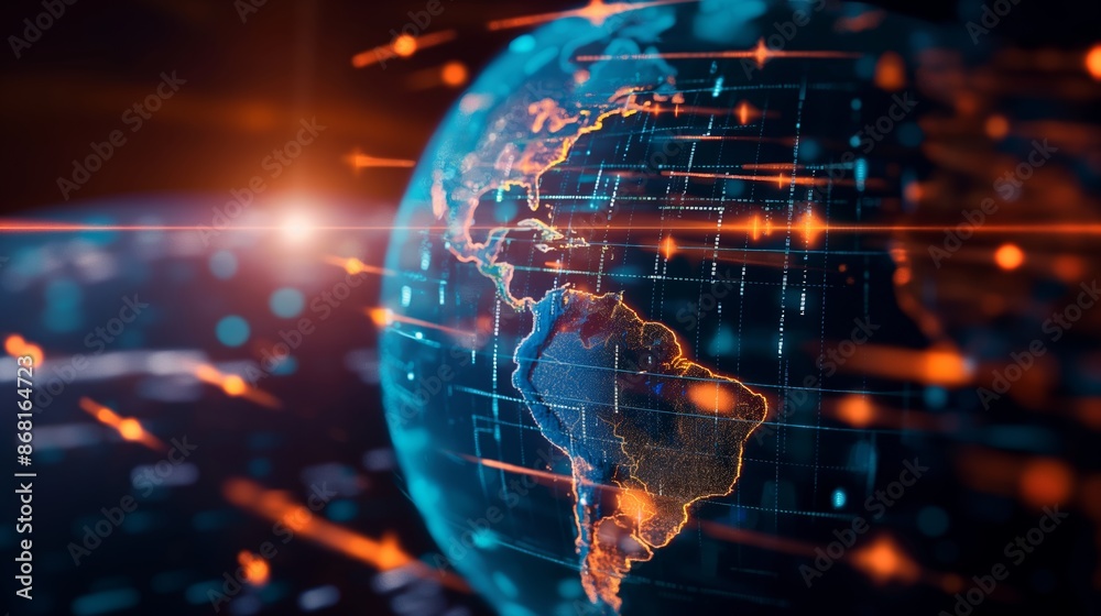 Abstract digital world map, concept of global network and connectivity ...