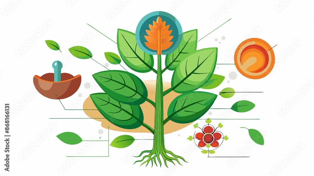 plant anatomy, white background, scientific diagram of plant's anatomy ...