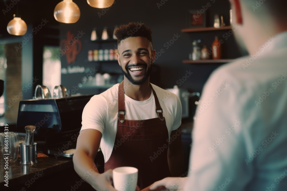 Barista serving customers inside a coffee shop Coffee shop owner ...