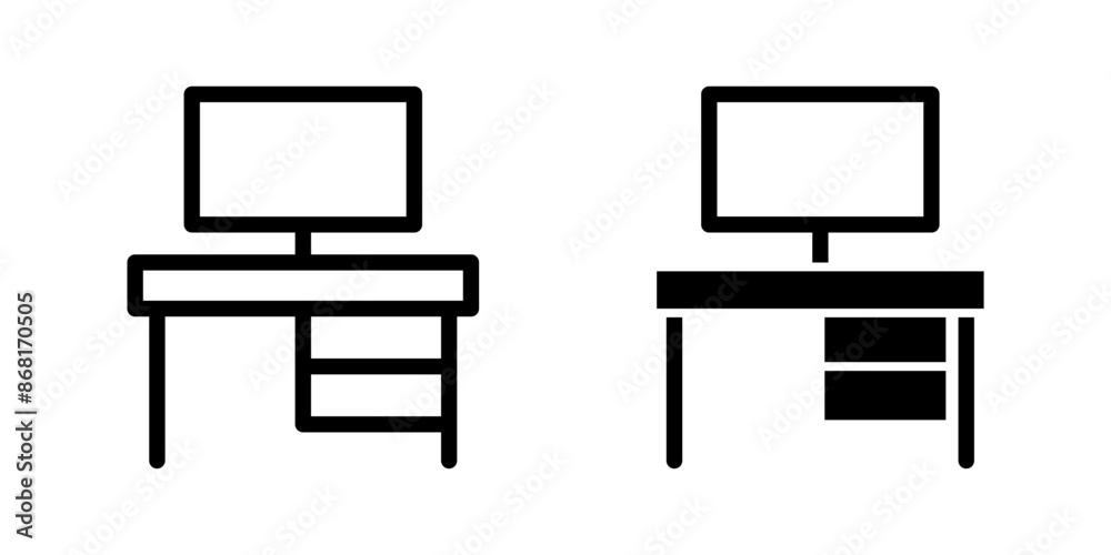 Office desk icon. Workplace vector illustration. Workspace symbol ...