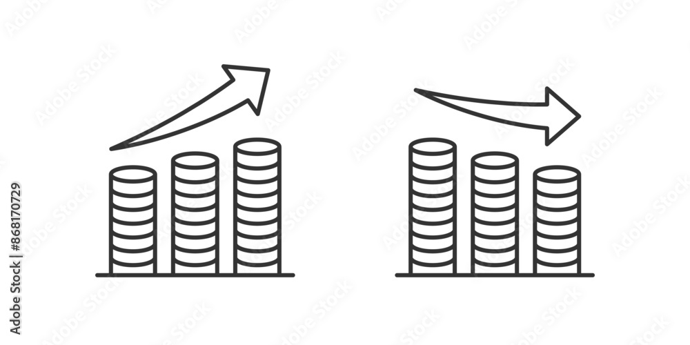 Profit icon. Coin growth vector illustration. Investment increase and decrease infographic ...