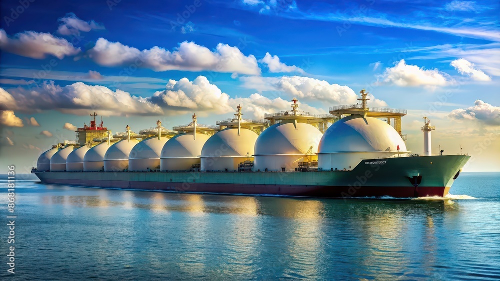 LNG carrier ship with five tanks in Trinidad and Tobago, LNG, natural ...