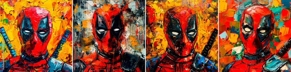 Four paintings of Deadpool, each with a different color scheme Stock ...