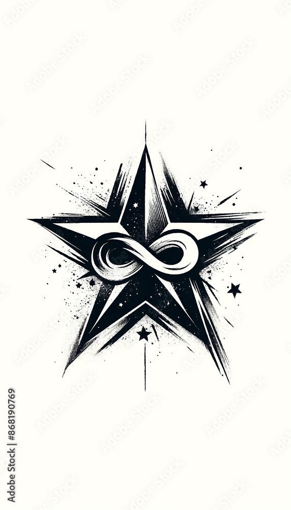 Black and White Star with Infinity Symbol - Gestural Charcoal Drawing ...
