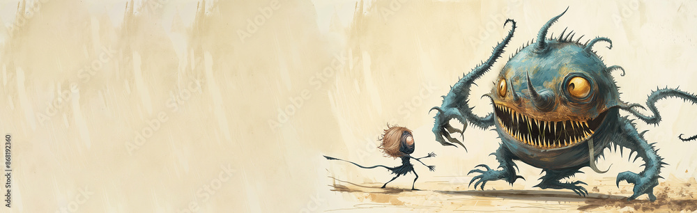 Monsters. Drawing of childhood nightmares. Monsters of different colors ...