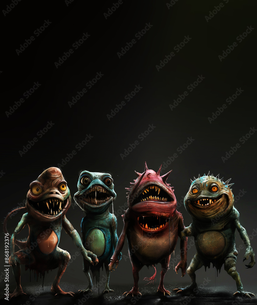 Monsters. Drawing of childhood nightmares. Monsters of different colors ...