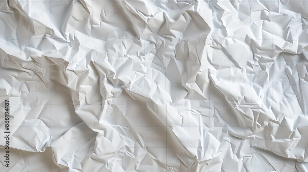 an artistic rendering of crumpled white paper with faint grid lines ...