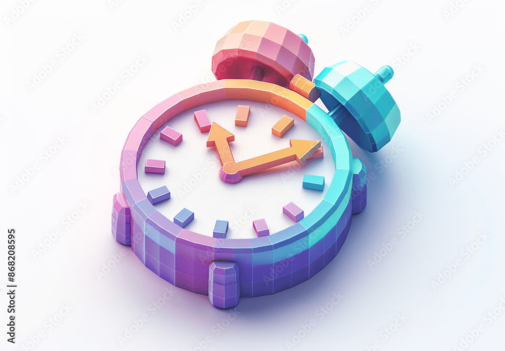 3D icon of a clock and check mark on a white background in an isometric ...