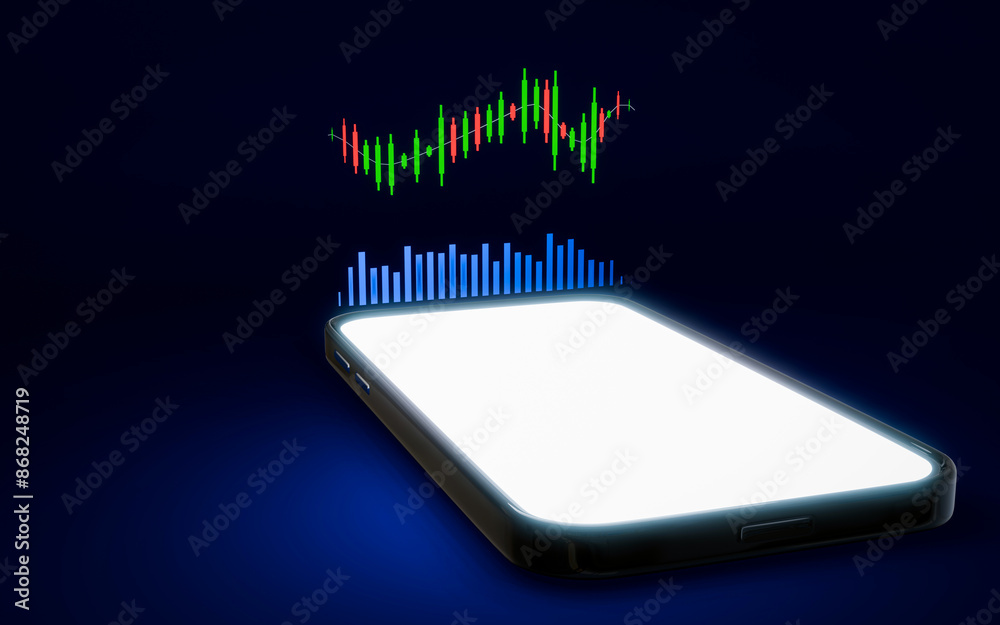 Candlesticks, stock market investing smartphone. floating above mobile ...