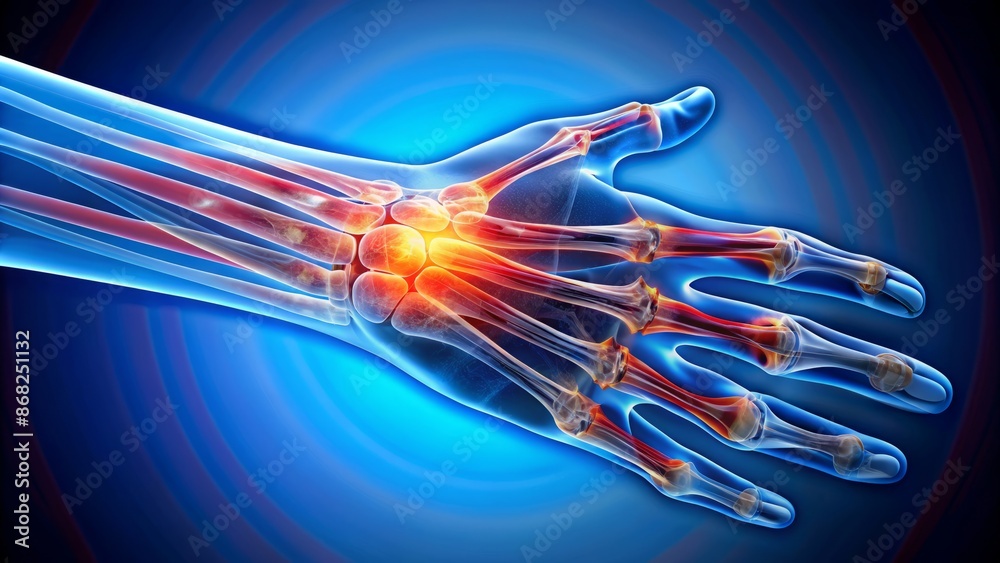 Vibrant 3D illustration of a wrist's internal anatomy, highlighting ...