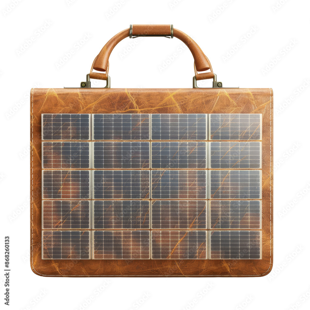 Leather briefcase with solar panel on transparent background clipart ...