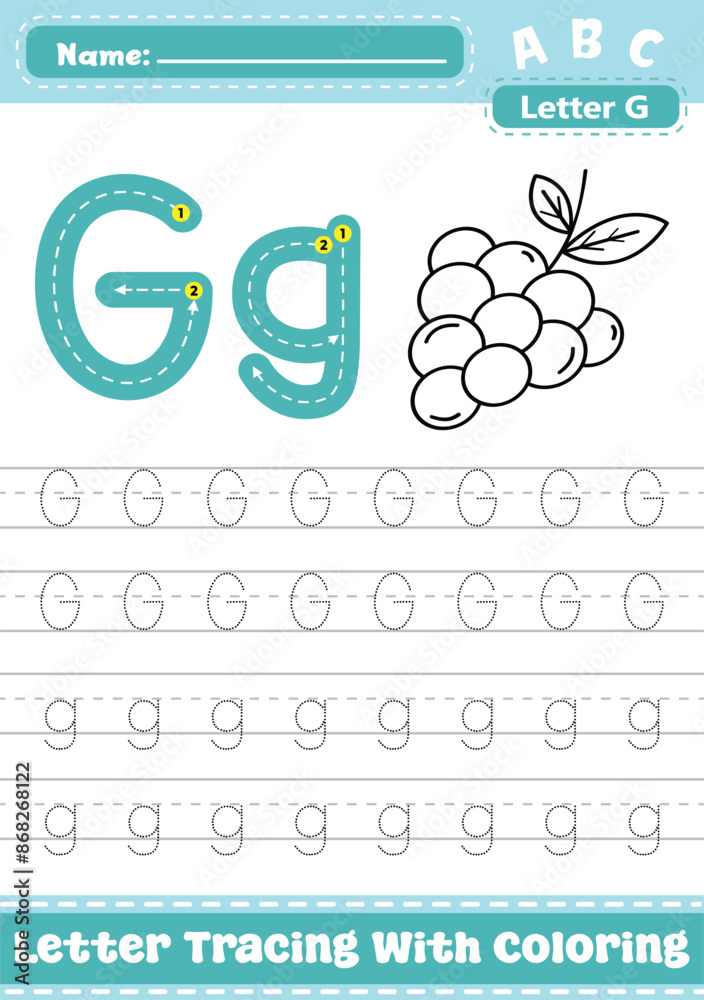 Letter G Uppercase Lowercase Tracing Worksheet with Coloring Apple ...