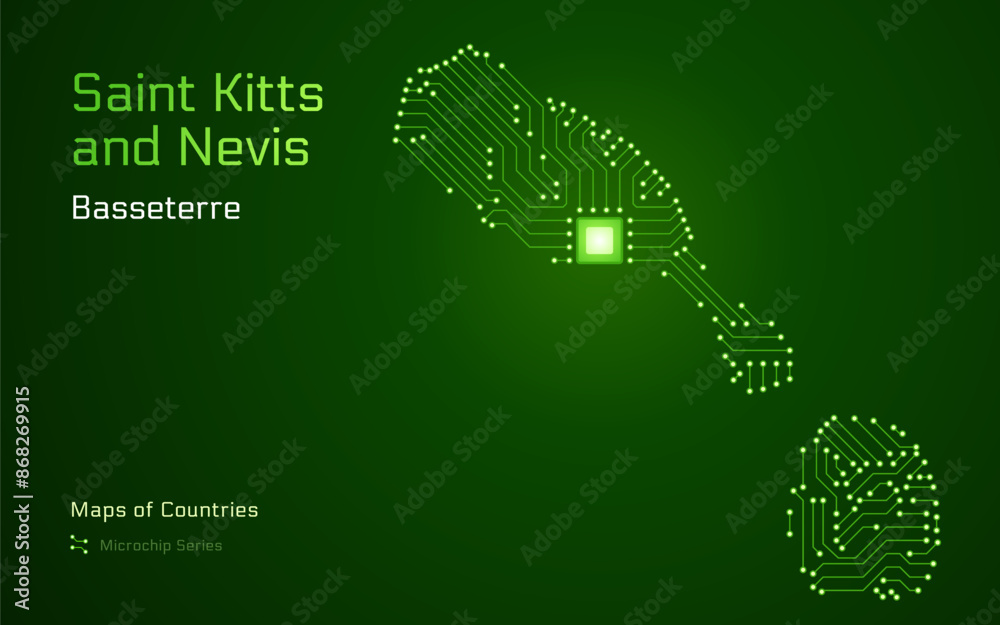 Saint Kitts and Nevis Map with a capital of basseterre Shown in a ...