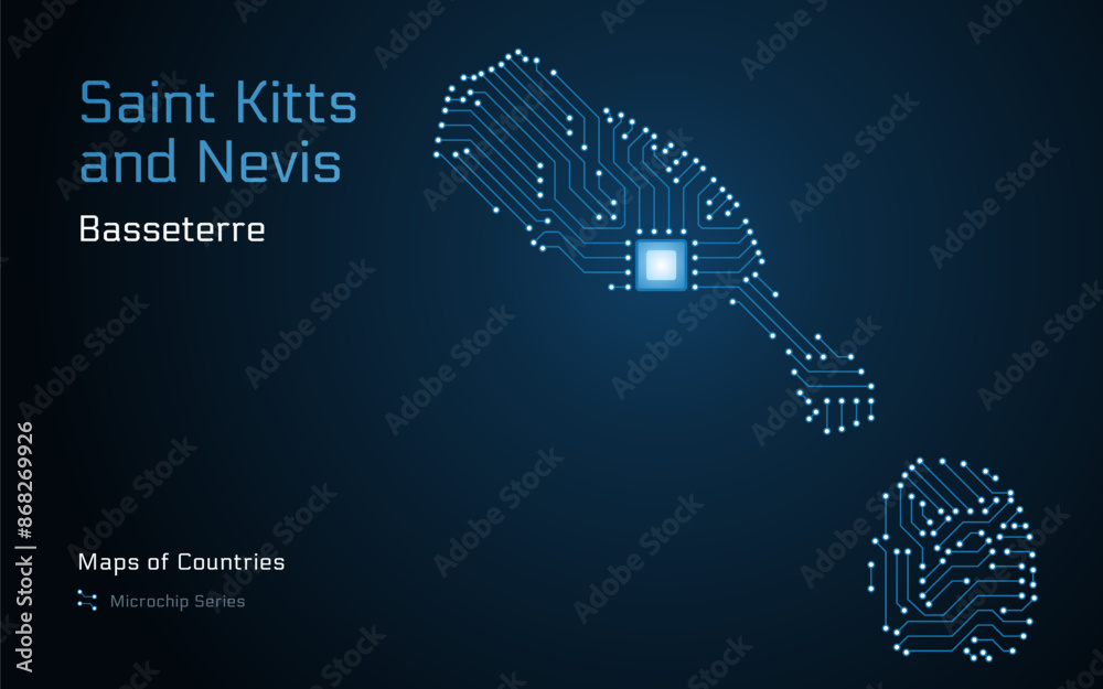 Saint Kitts and Nevis Map with a capital of basseterre Shown in a ...