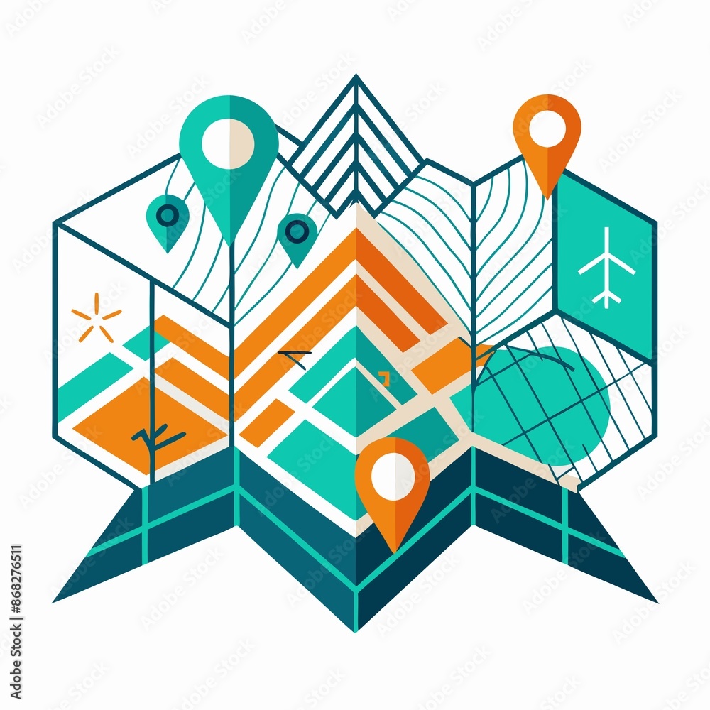 geometric lines, white background, stylized map, featuring geometric ...