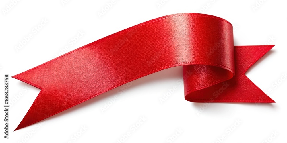 Vibrant red ribbons bend to form a corner bookmark or banner, perfect ...