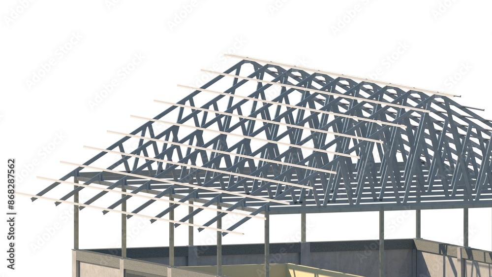 3D Details of Light Steel Roof Frame at 120cm Intervals with Roof ...
