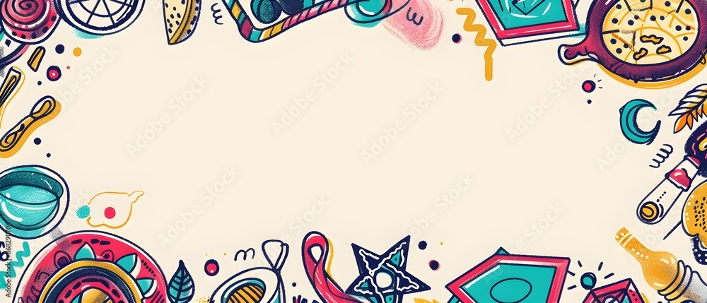 Vibrant Hand drawn Passover Border Design with Jewish Symbols and Blank ...