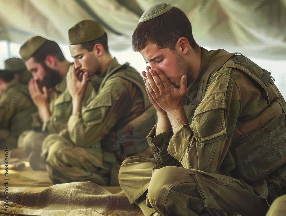 Israeli Soldiers Praying Together in Solemn Moment at Military Base ...