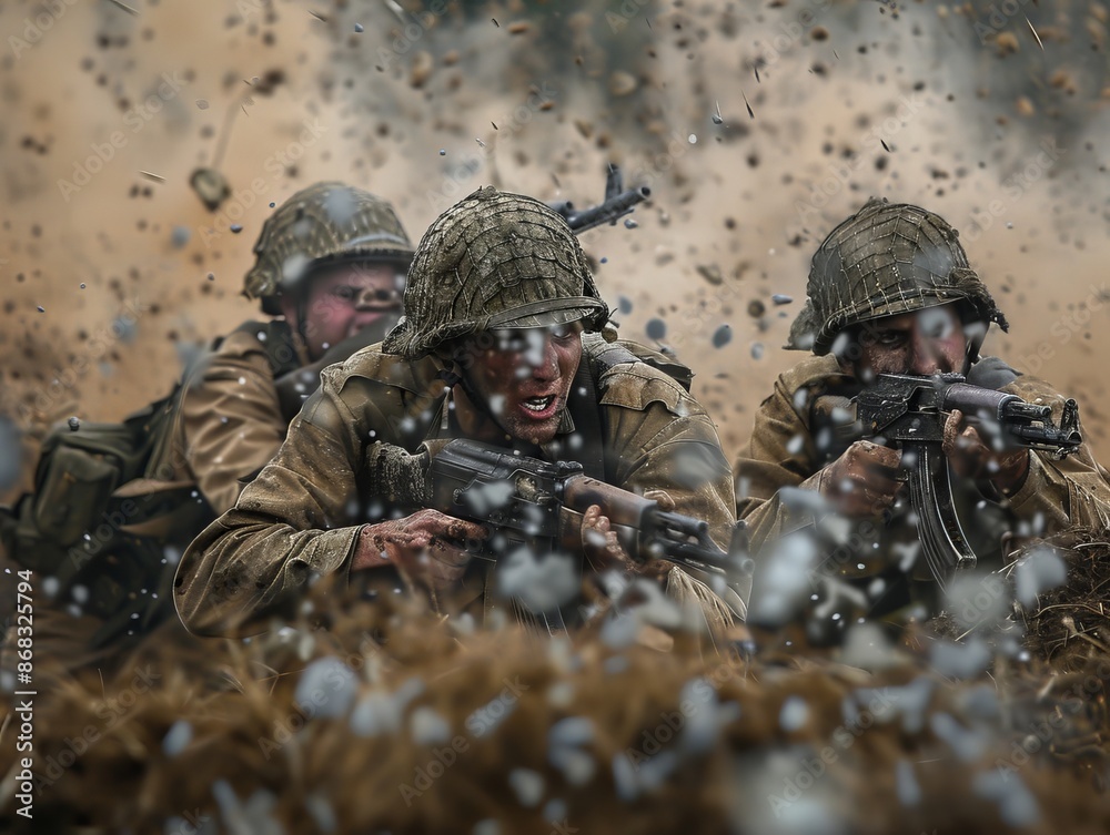 Israeli Soldiers Under Heavy Fire in Trench Warfare Battle Scene_Vector ...
