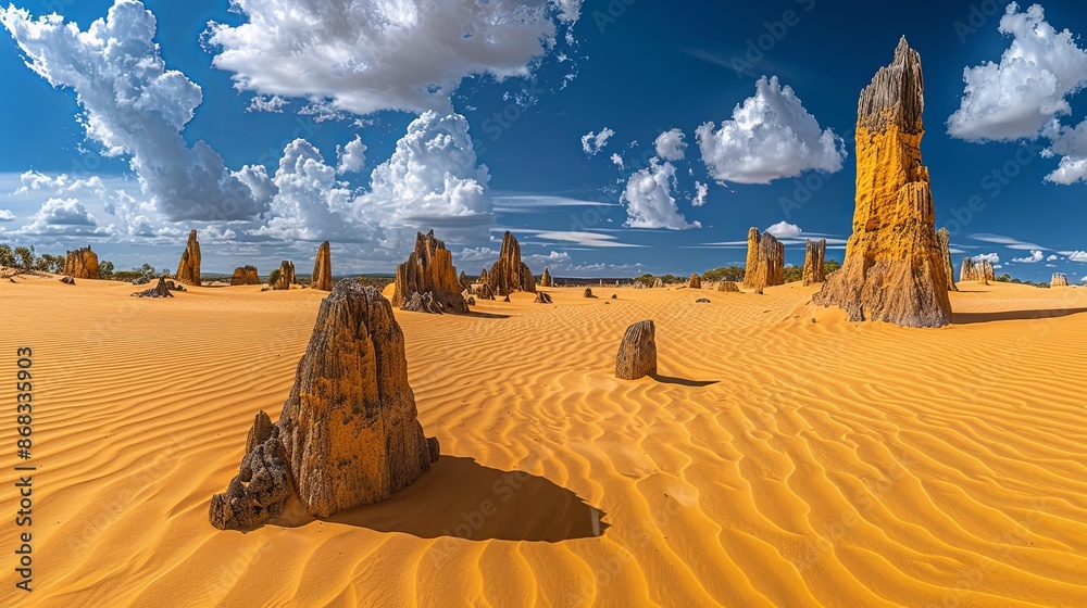 Scenic panoramic landscape of the Pinnacles Desert in Nambung National ...