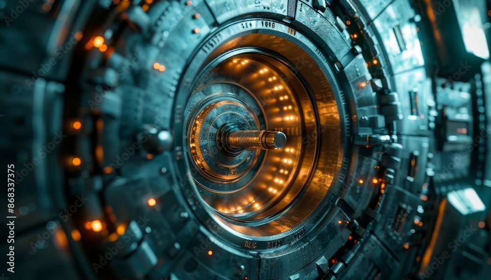 Encrypted storage vault with secure elements, metallic textures, high ...