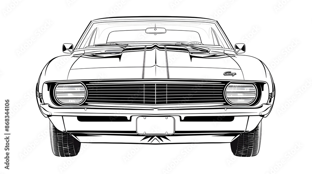 vintage american muscle car from the 1960s low angle frontal view line ...