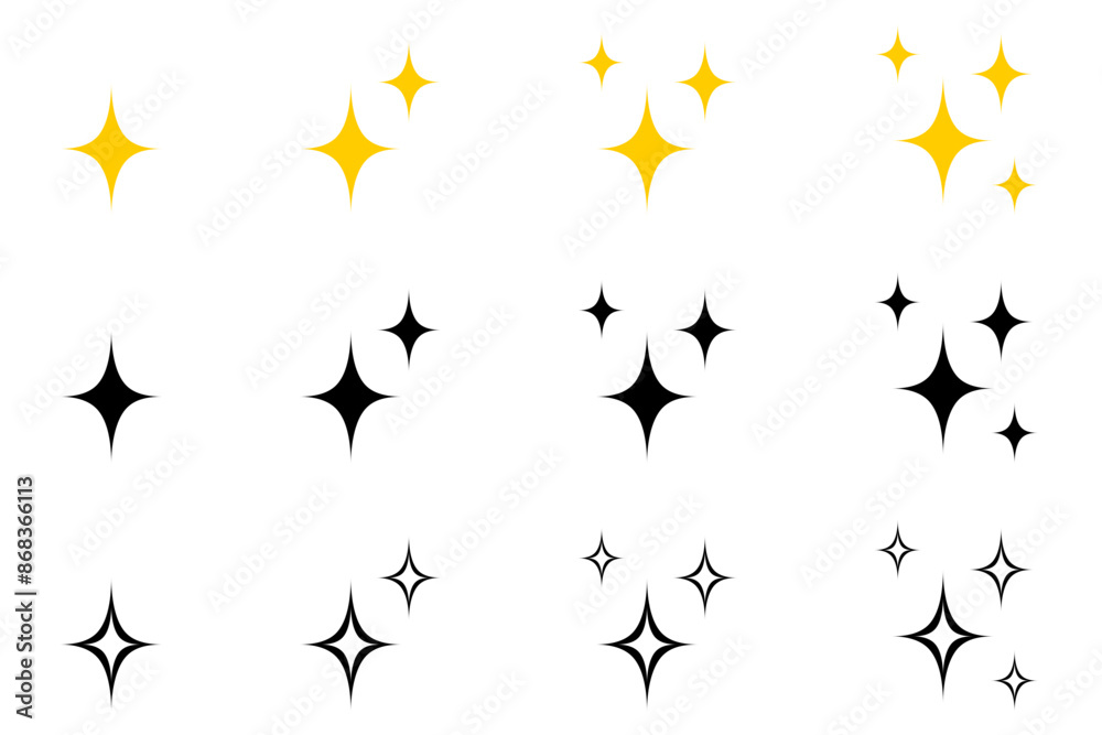 stars collection - sparkle star icon set - gold and black star icon set - different star shapes ...