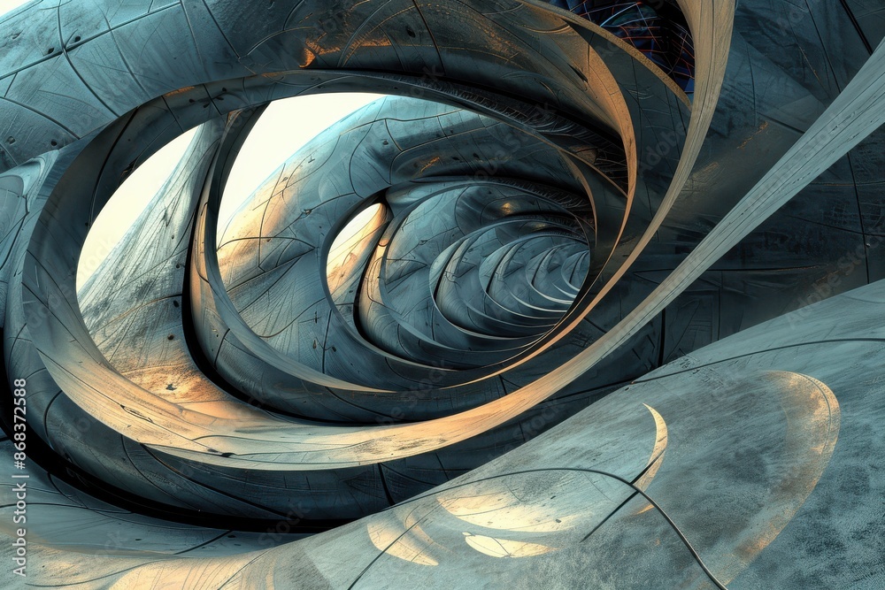 Abstract futuristic architecture background. Concrete tunnel with round ...