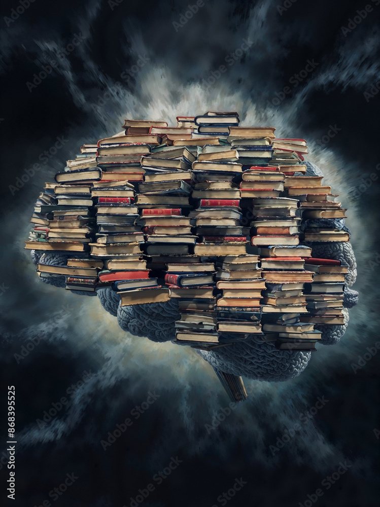 Stacks of books forming a brain. Knowledge concepts art. Knowledge is ...
