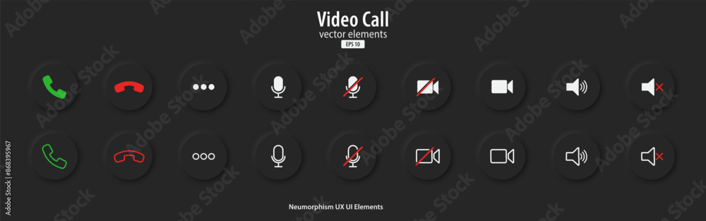 Set of Video call icons. Black buttons with Video chat conference ...