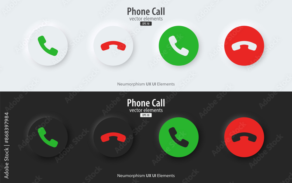 Phone call icon accept and decline icons. black and white buttons with ...