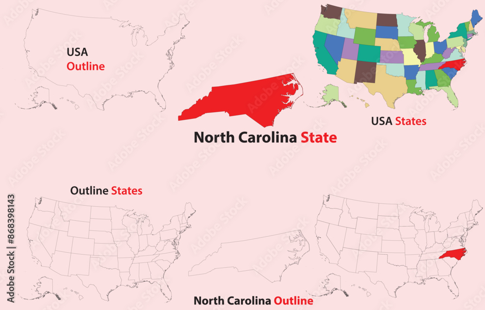 North Carolina map vector of usa, North Carolina line map, North ...