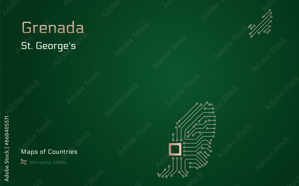 Grenada Map with a capital of St. George's Shown in a Microchip Pattern ...
