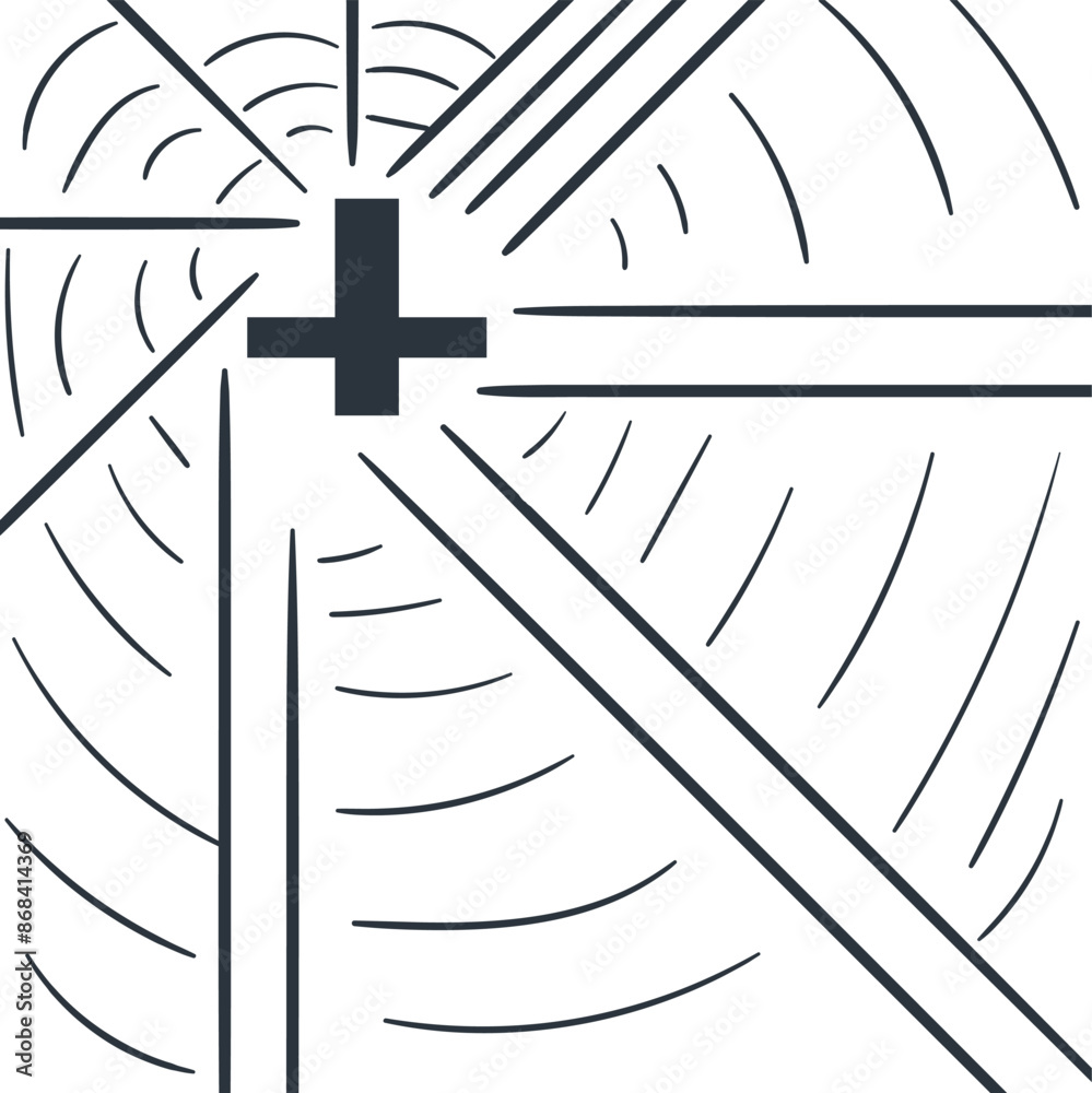 Adobe Illustrator Artwork with a cross without symmetry and lines that ...