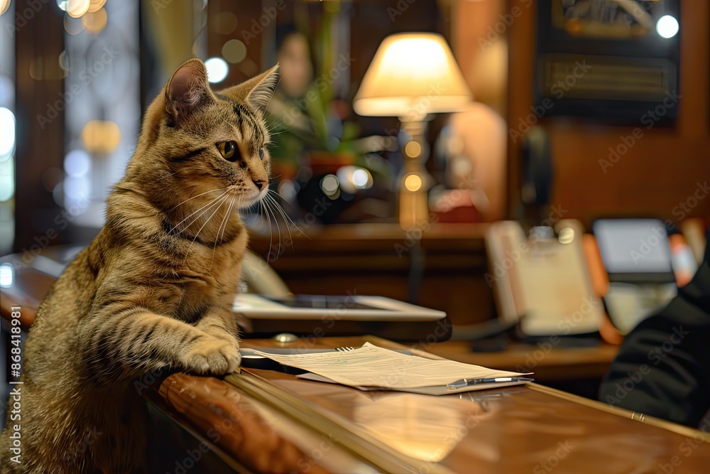 Cat Working as Receptionist, Reception Desk Cats, Friendly Hotel Cat ...