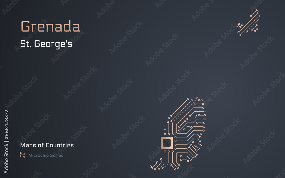 Grenada Map with a capital of St. George's Shown in a Microchip Pattern ...