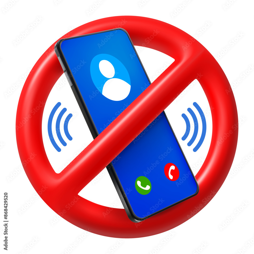 Using the phone is prohibited. No cell phone icon. Prohibition sign ...