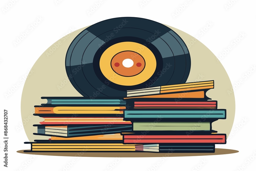 stack of old vinyl albums leaning against white wall, radiating sense ...