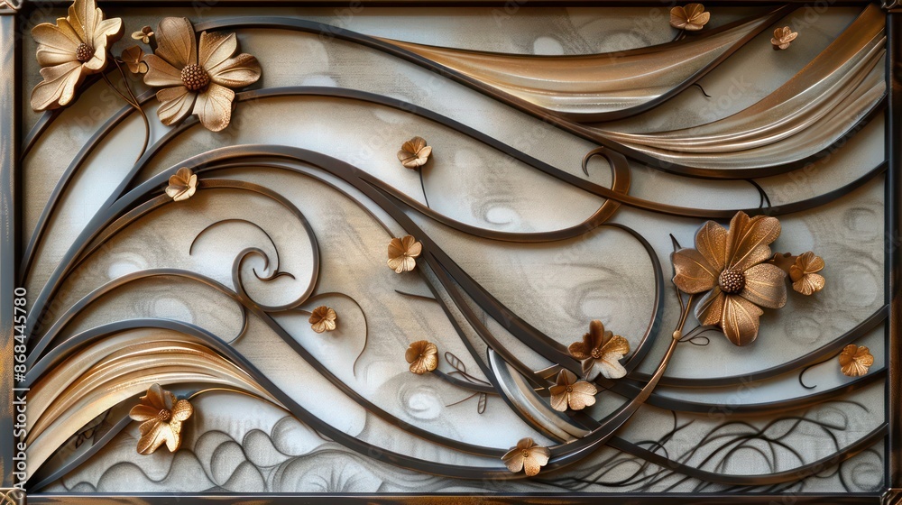 rt Nouveau inspired screen wall with flowing lines and floral motifs in ...
