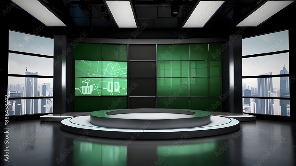 News TV Studio Set - Virtual Green Screen Background Loop motion ...
