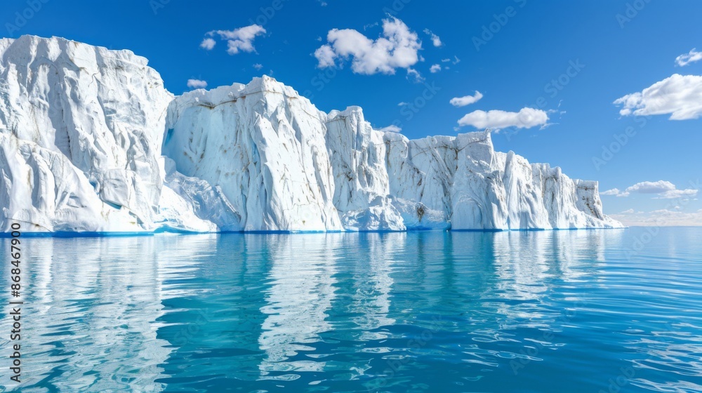 Render a scene of a massive tabular iceberg, resembling a floating ...