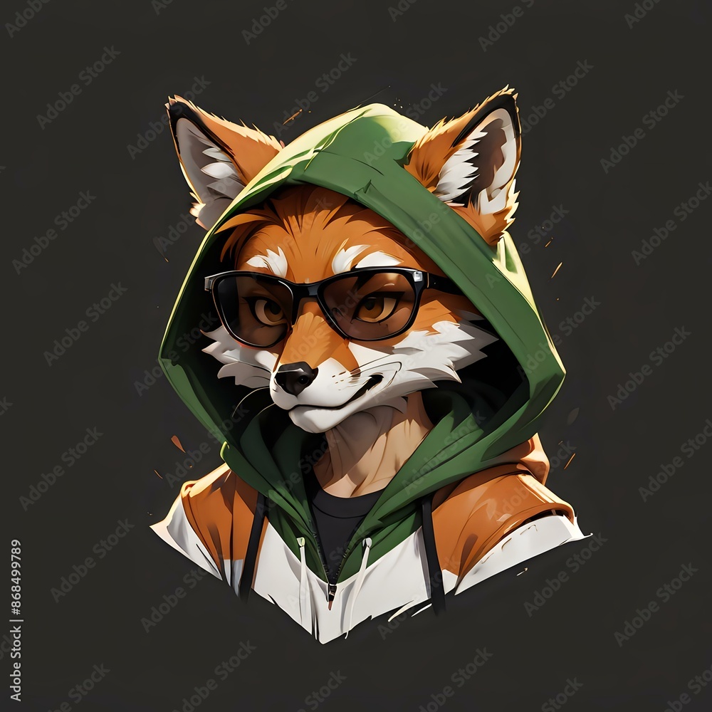 A charming illustration of an anthropomorphic fox character wearing ...