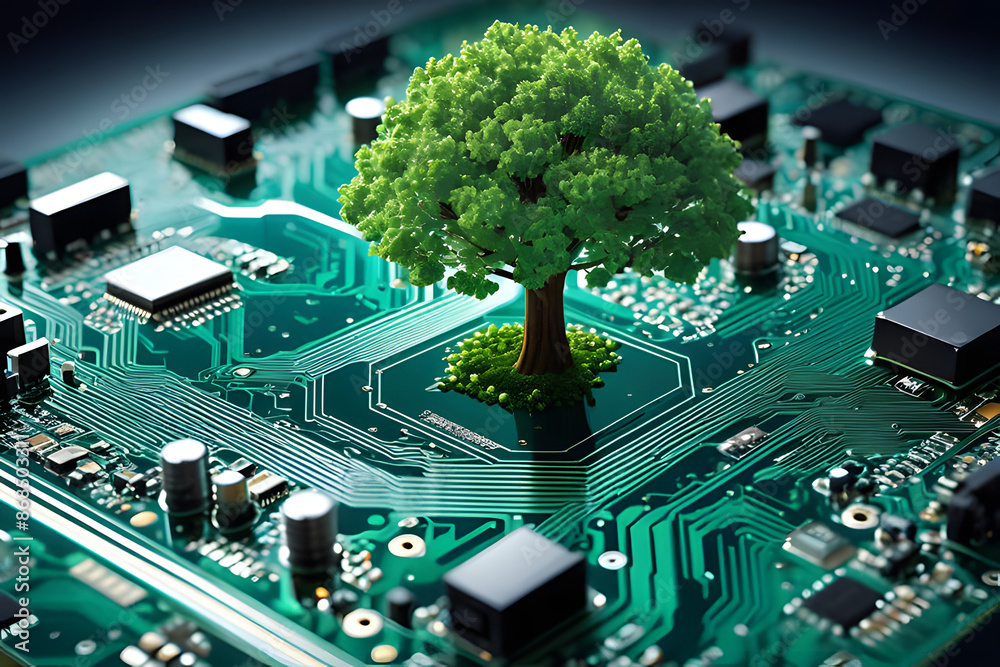 Nature Meets Technology: Tree Growing on Computer Circuit Board. Tree ...